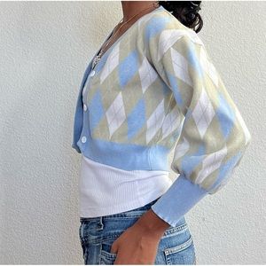 Cider | Sweaters | Greenblue Cropped Diamond Pattern Cardigan | Poshmark